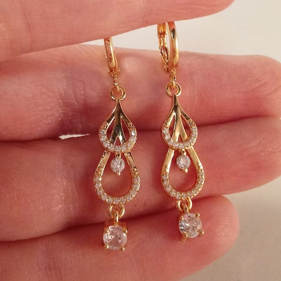 Jewelry | 18k Yellow Gold Filled Elegant Tear Drop Layer Diamond Zircon ...